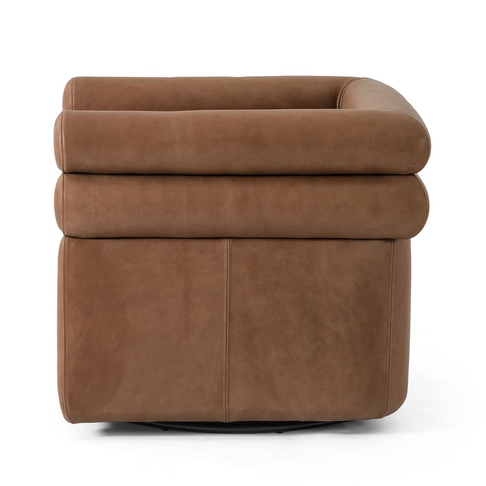 Double Channeled Leather Swivel Chair | West Elm