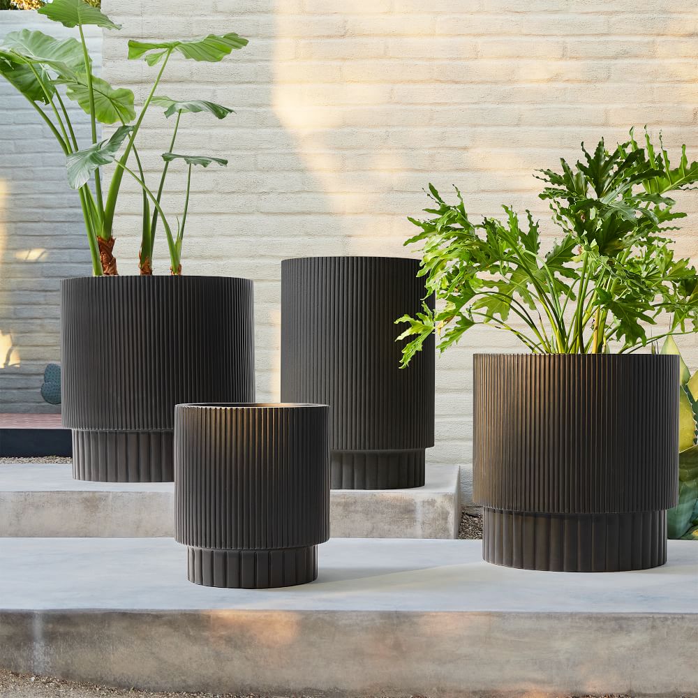 Fluted Ficonstone Indoor/Outdoor Planters | West Elm