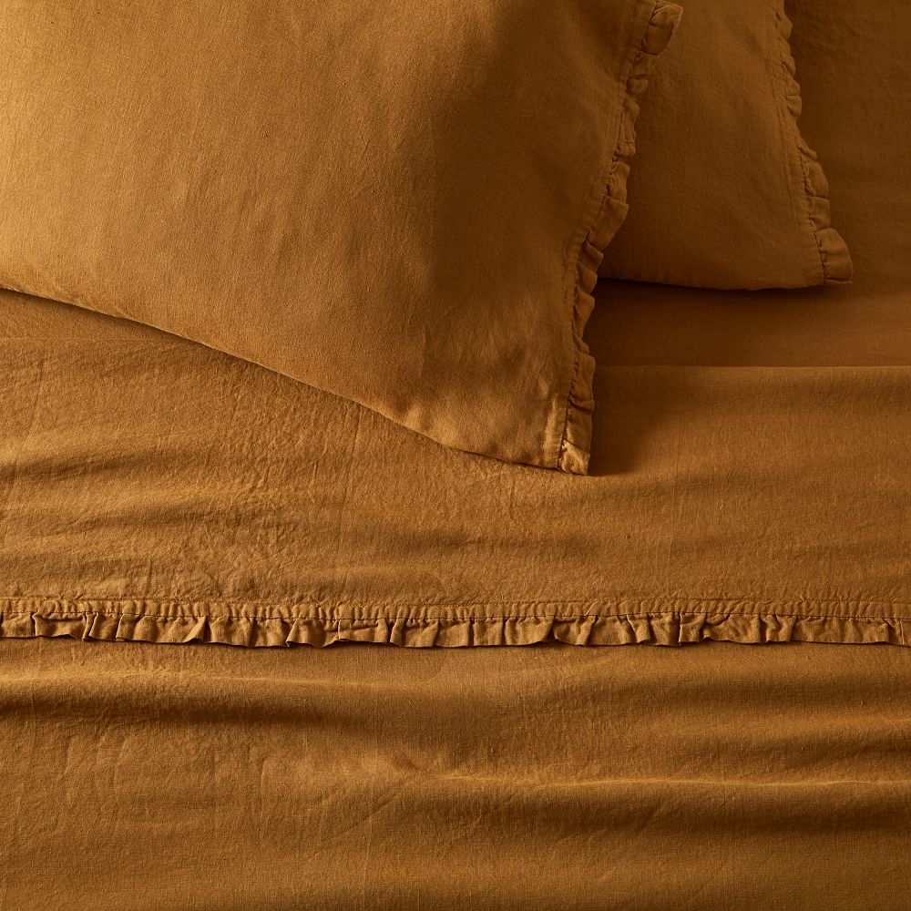 European Flax Linen Ruffle Sheet Set & Pillowcases | West Elm