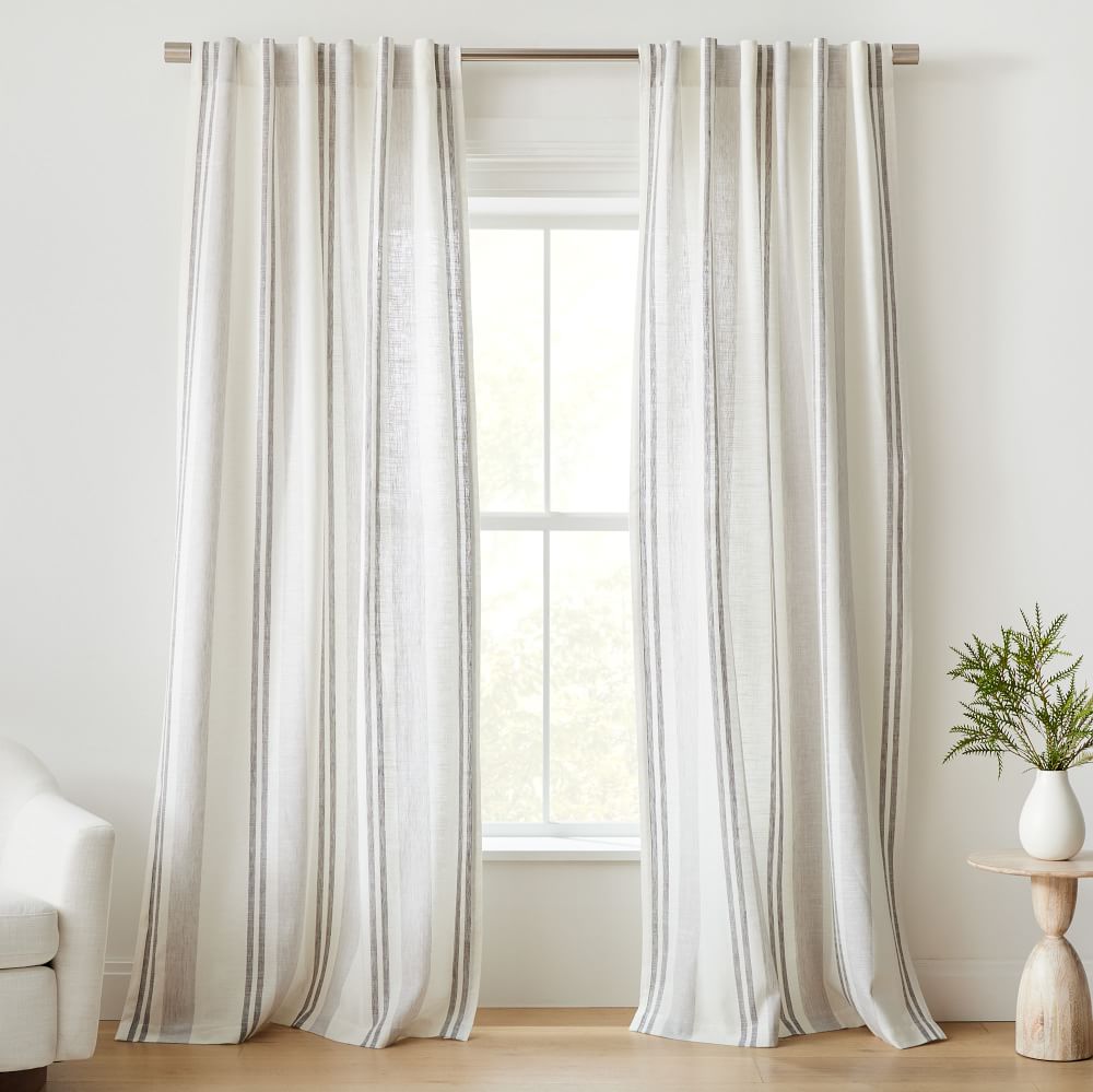 Textured Luxe Stripe Linen Curtain - Frost Grey | West Elm