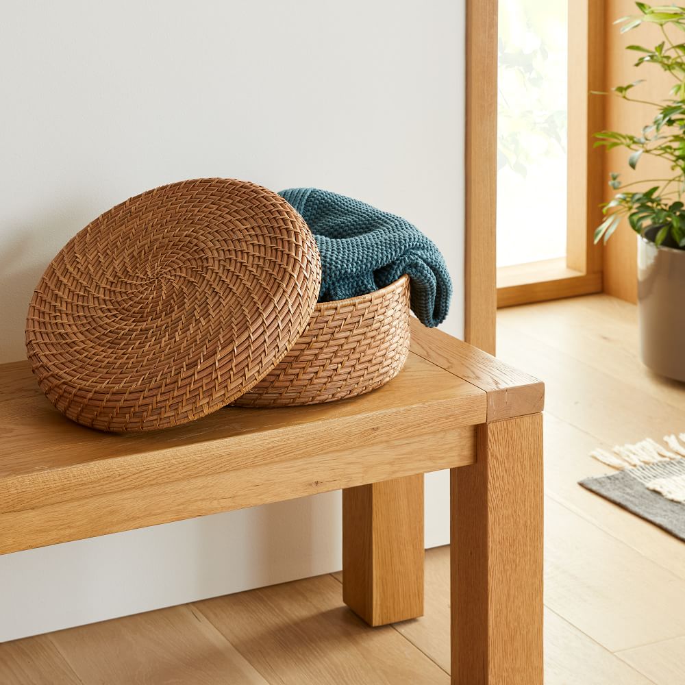 Modern Weave Rattan Round Lidded Baskets | West Elm