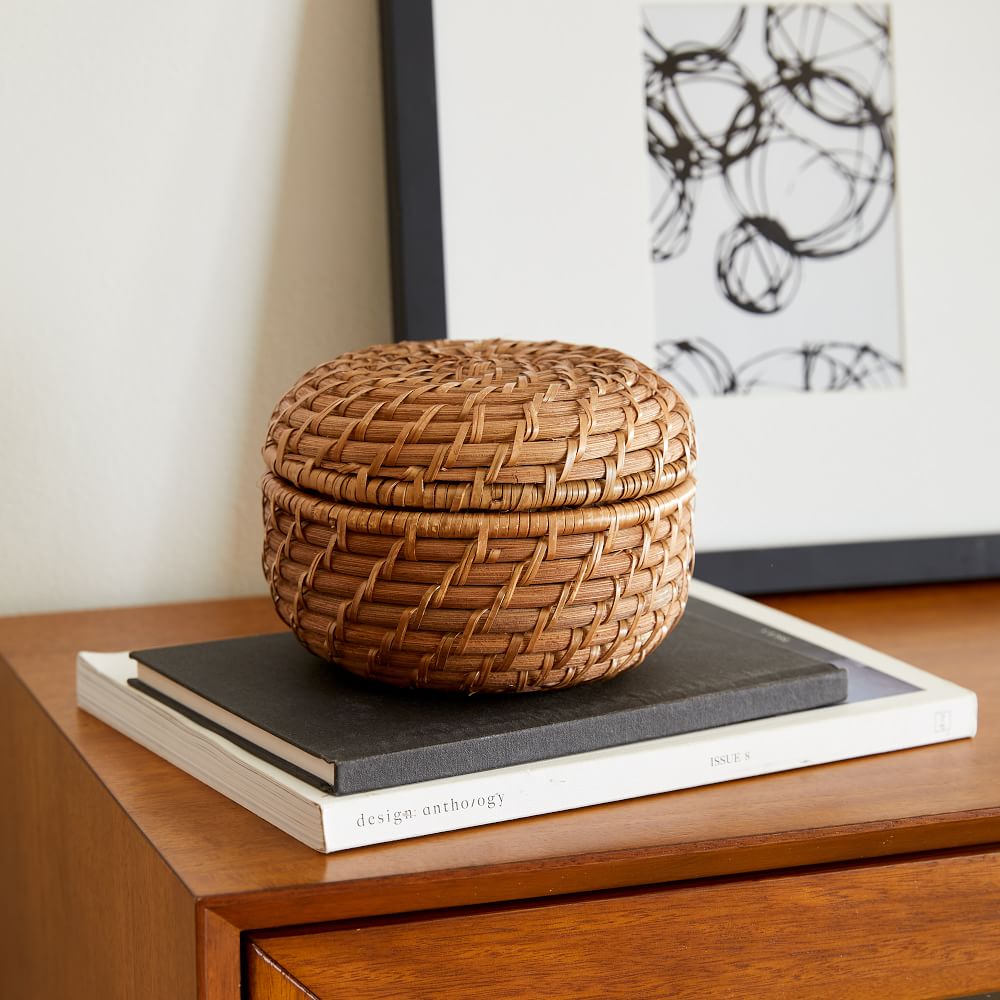 Modern Weave Rattan Round Lidded Baskets | West Elm