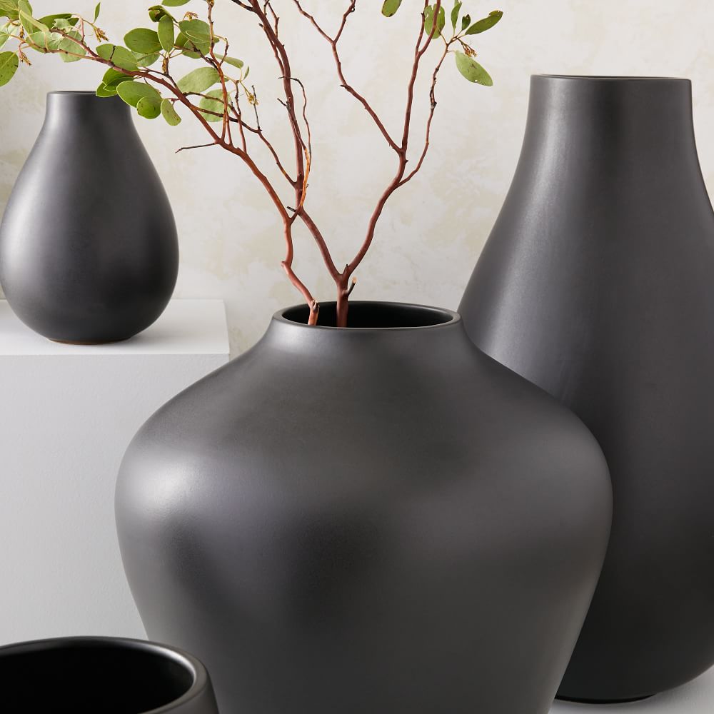 Pure Black Ceramic Vases | West Elm
