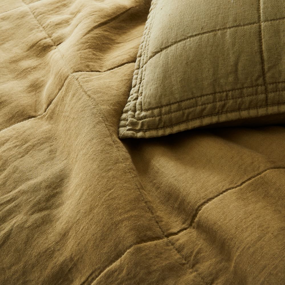 European Flax Linen Box Stitch Quilt & Shams | West Elm