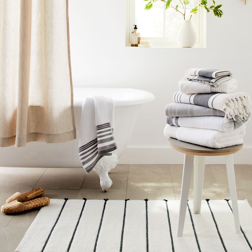 Organic Tassel Stripe Bath Mat | West Elm