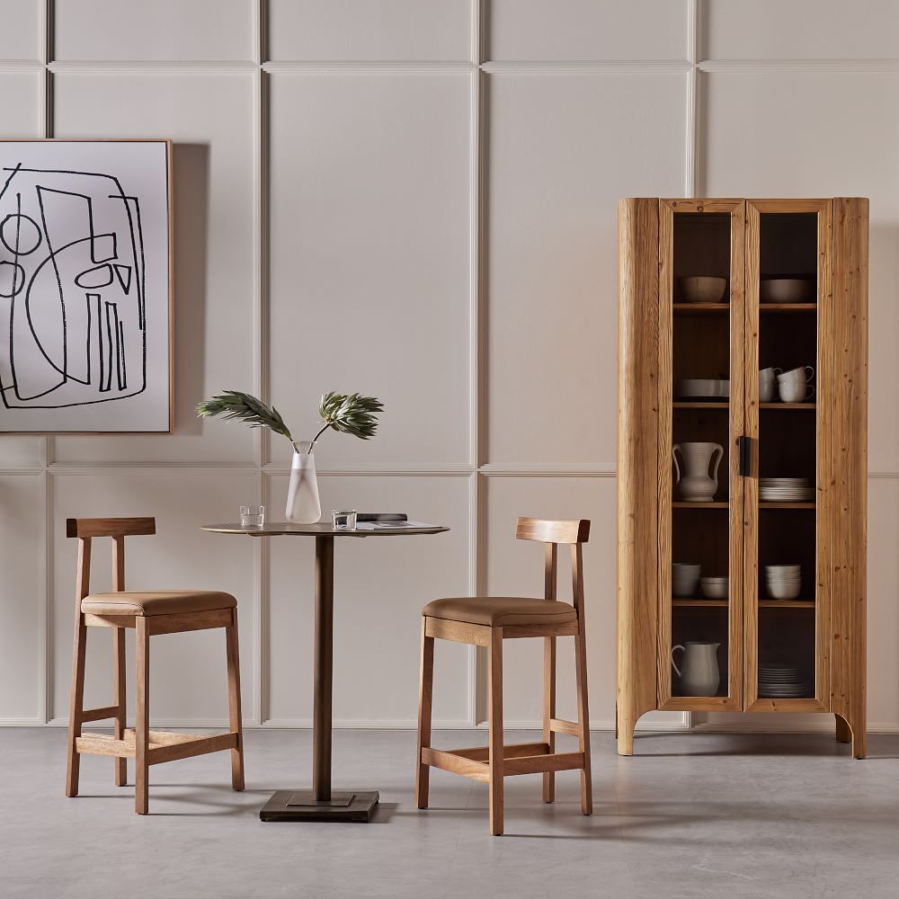 Wraparound Wood & Leather Stool | West Elm