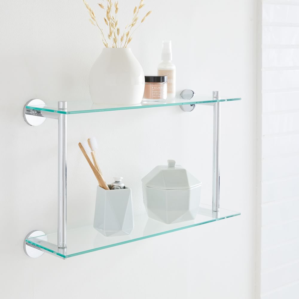 Modern Overhang Double Glass Bathroom Shelf | West Elm