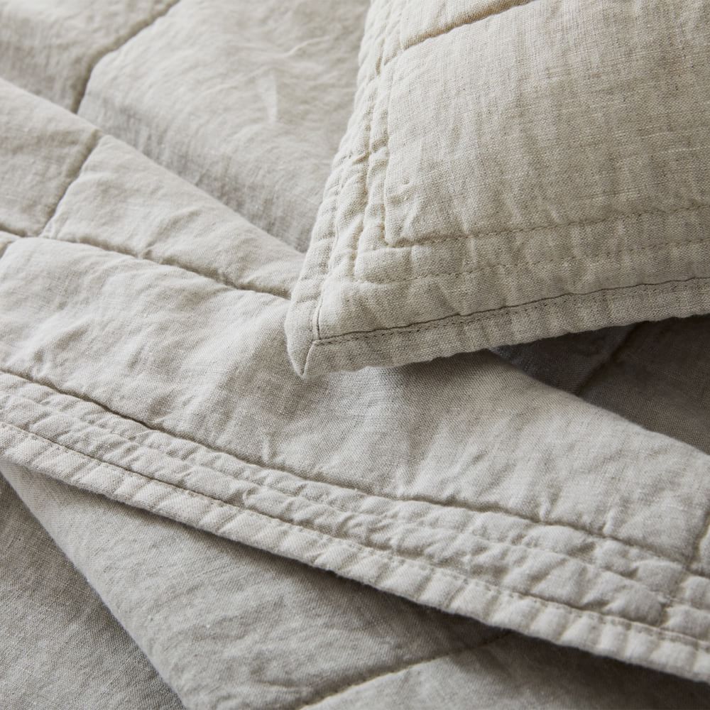 European Flax Linen Box Stitch Quilt & Shams | West Elm