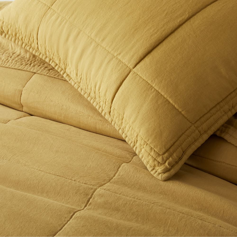 European Flax Linen Box Stitch Quilt & Shams | West Elm