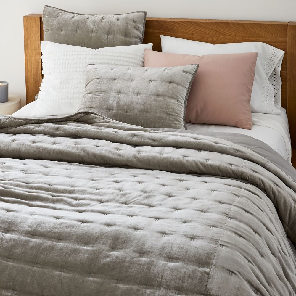 Lush Velvet Tack Stitch Quilt & Shams | West Elm