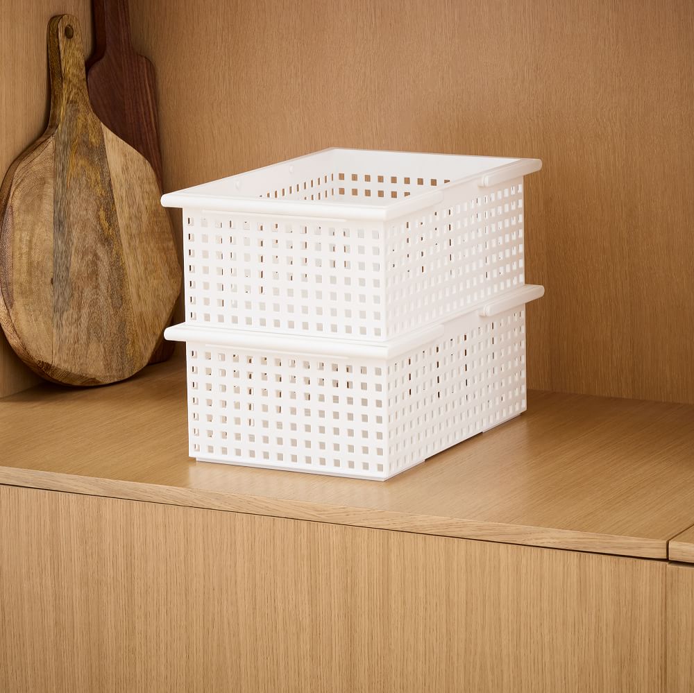 Stackable Plastic Baskets (Set of 2) - White | West Elm