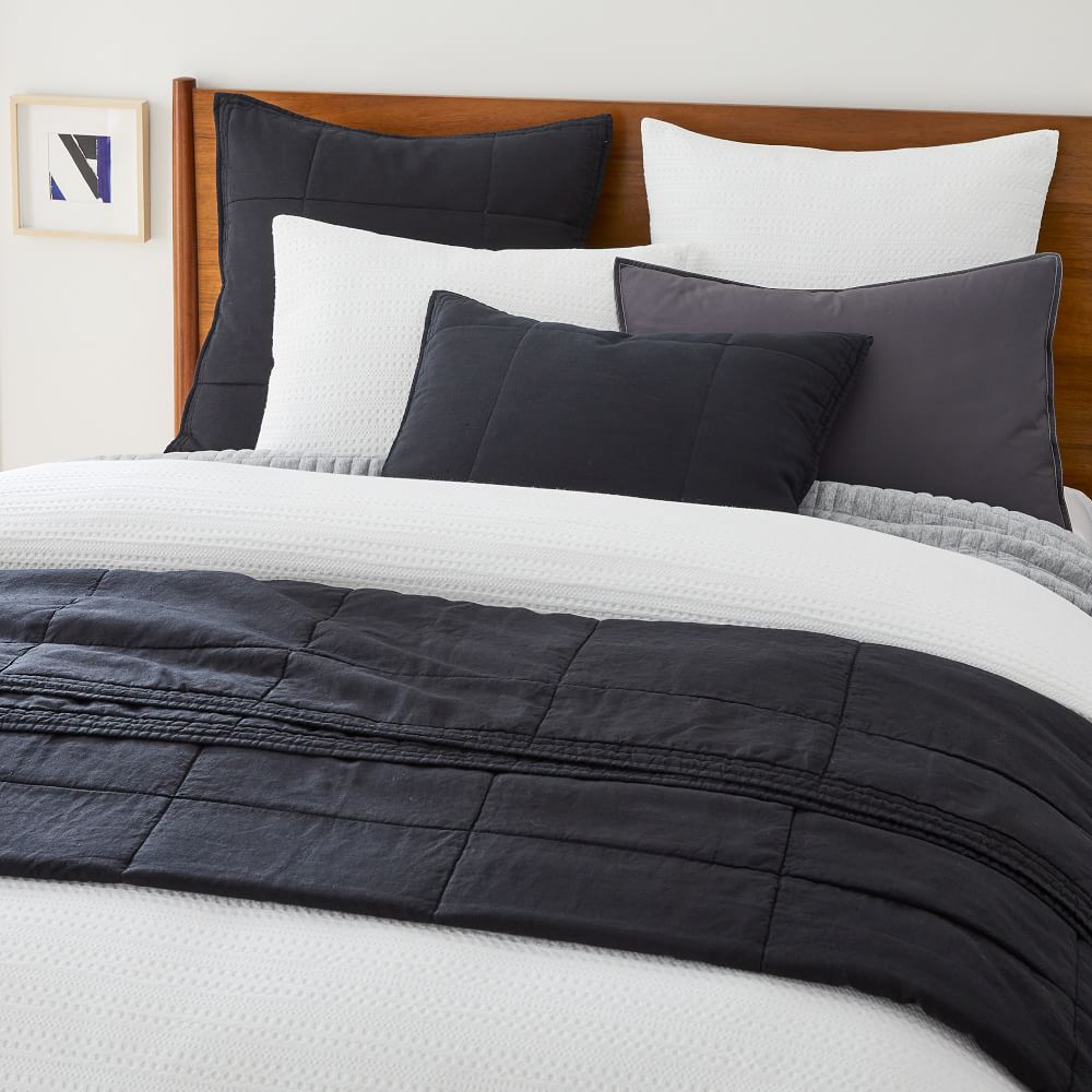 European Flax Linen Box Stitch Quilt & Shams | West Elm