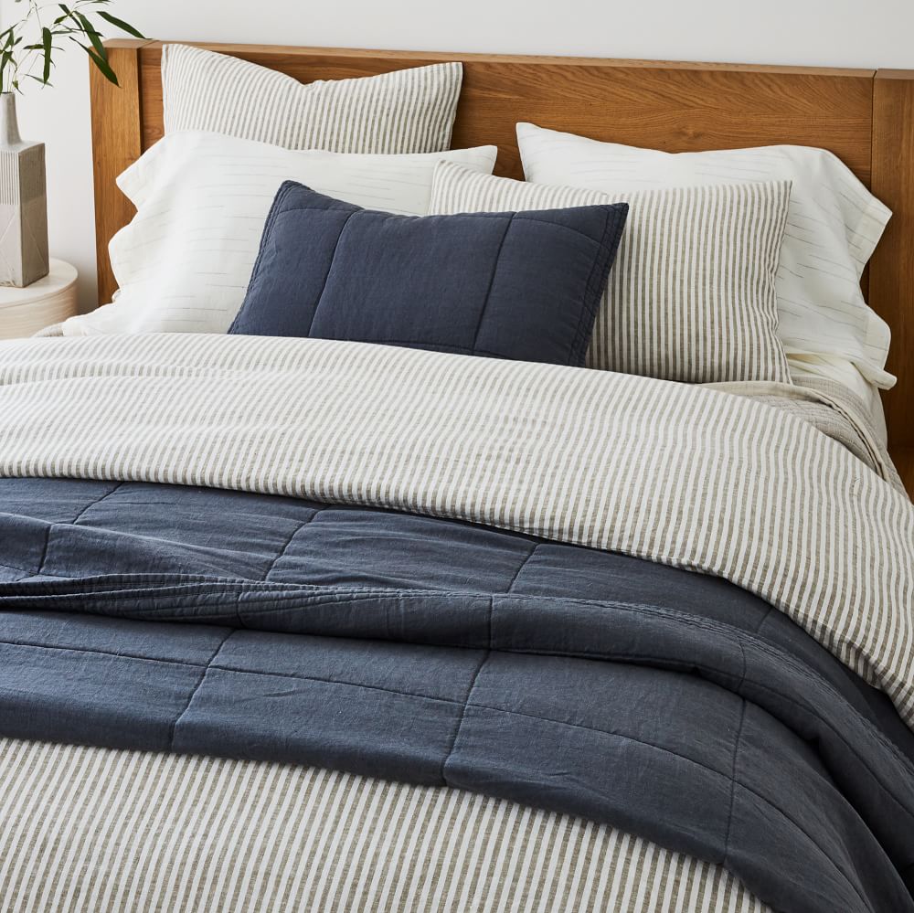 European Flax Linen Box Stitch Quilt & Shams | West Elm