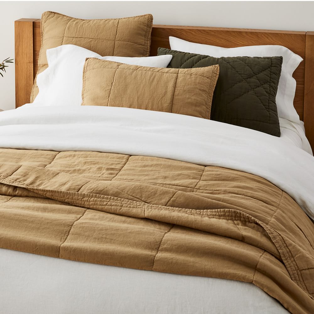 European Flax Linen Box Stitch Quilt & Shams | West Elm