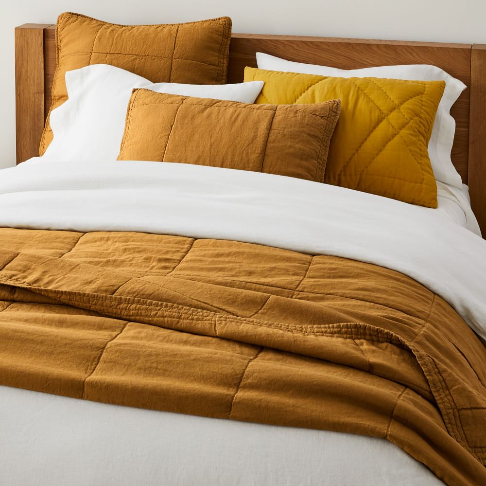 European Flax Linen Box Stitch Quilt & Shams | West Elm