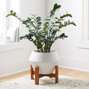 Faux ZZ Plant & Ilya Turned Wood Planter Bundle | West Elm