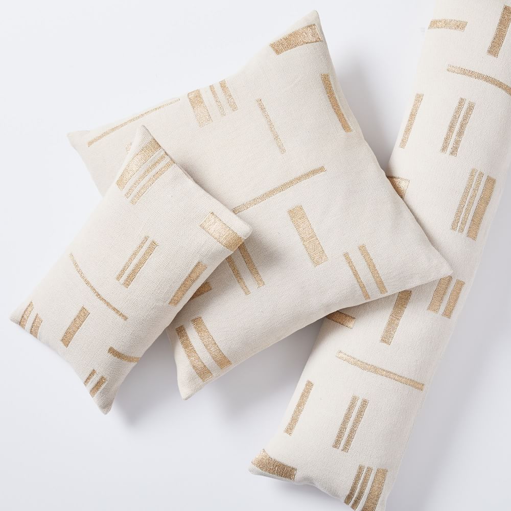Embroidered Metallic Blocks Pillow Cover | West Elm