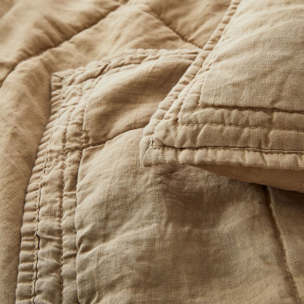 European Flax Linen Box Stitch Quilt & Shams | West Elm