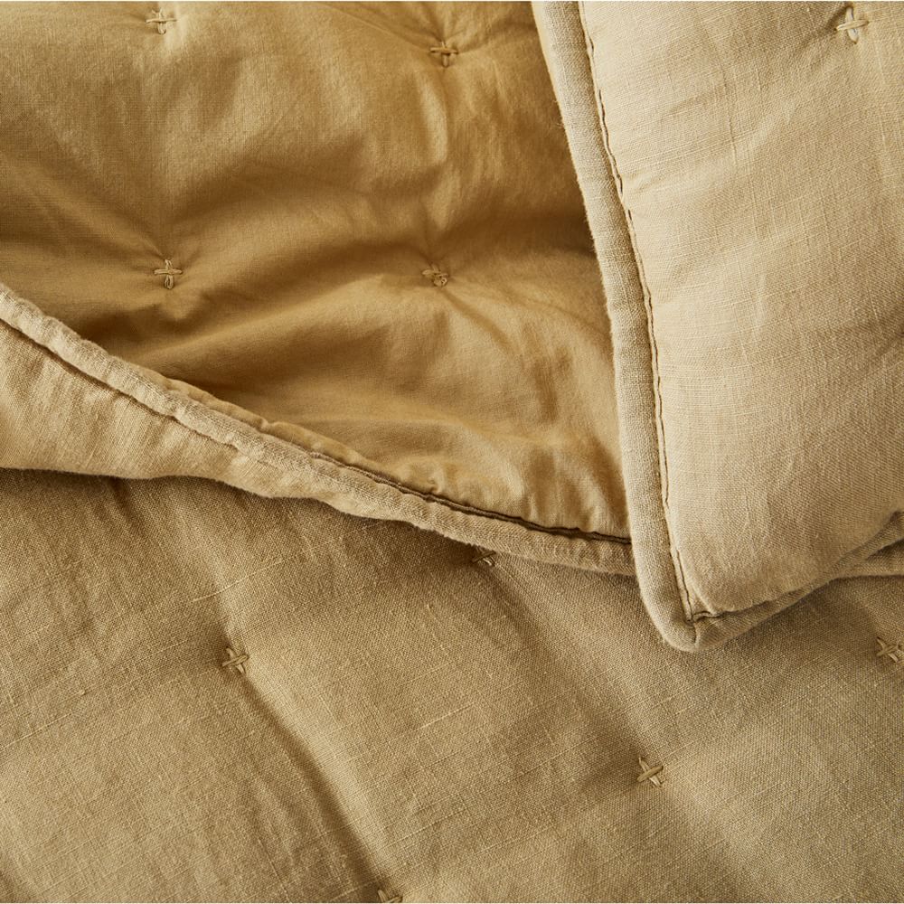 European Flax Linen Tack Stitch Quilt & Shams | West Elm