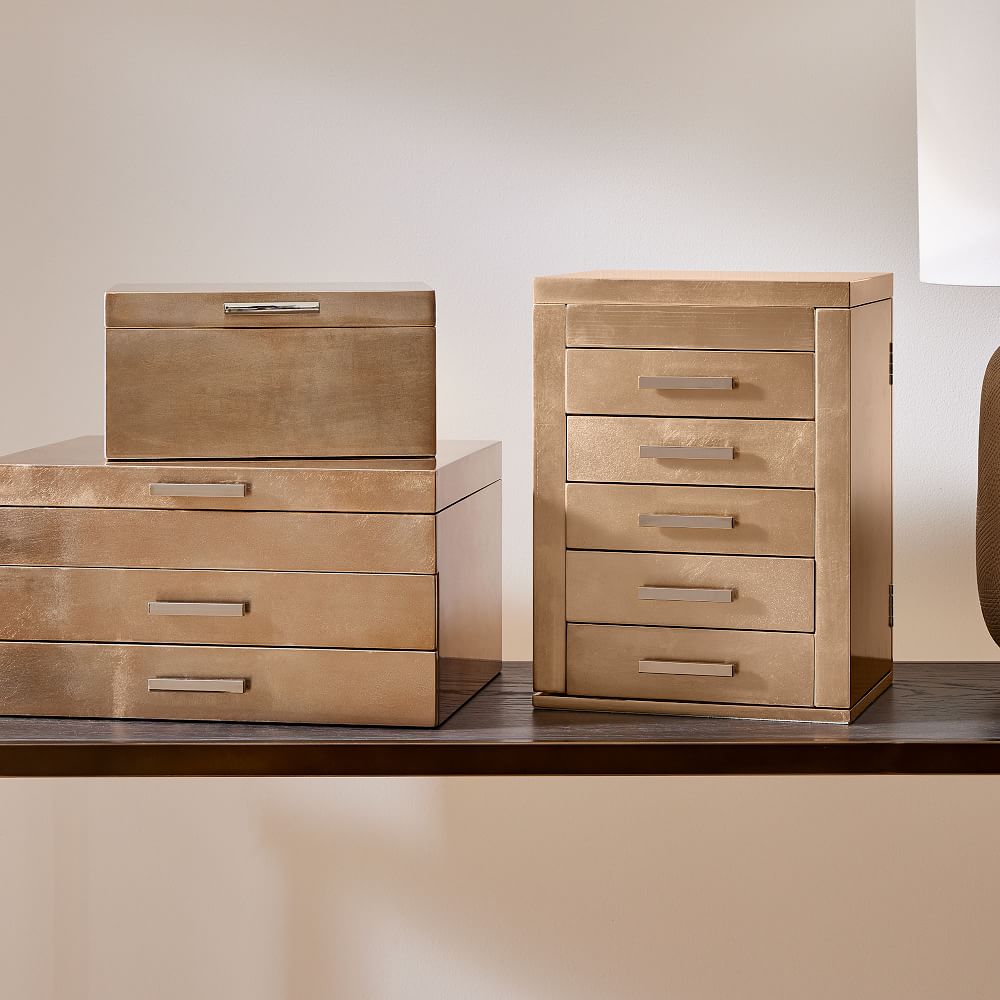 Mid-Century Champagne Lacquer Jewelry Box - Vertical | West Elm