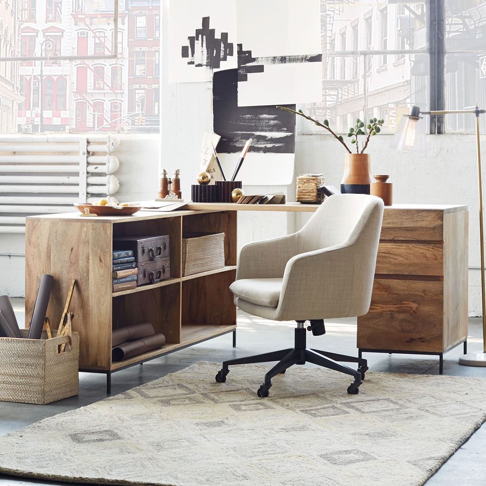 Industrial Modular Desk w/ File Cabinet & Bookcase | West Elm