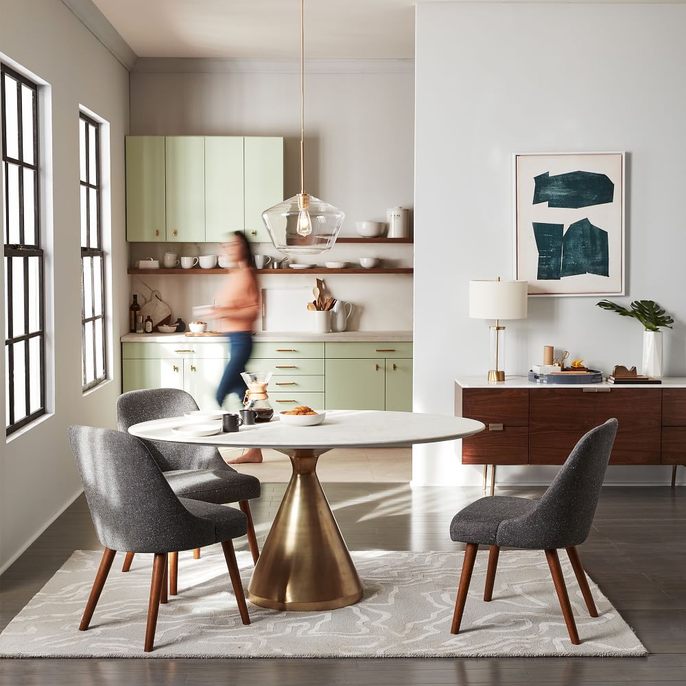 Mid-Century Upholstered Dining Chair - Wood Legs | West Elm