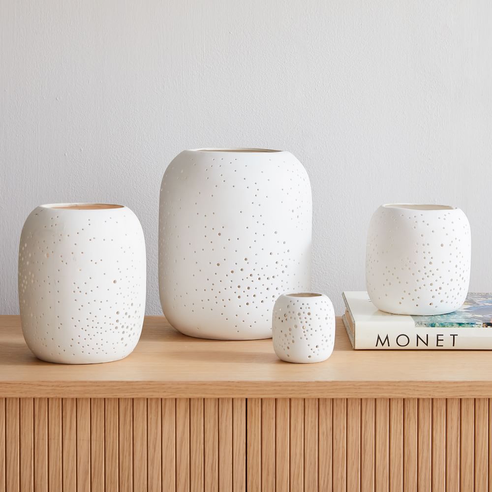 Pierced Porcelain Hurricanes + Vases - Constellation | West Elm