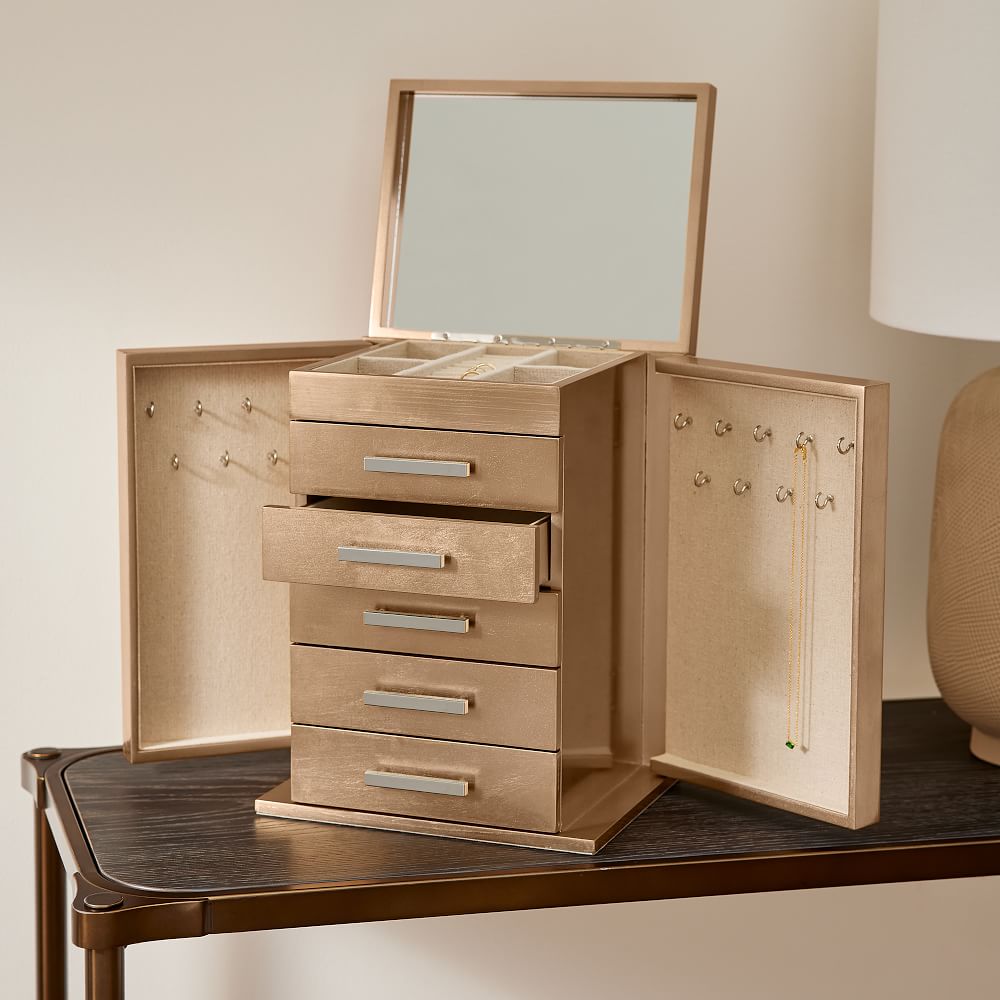 Mid-Century Champagne Lacquer Jewelry Box - Vertical | West Elm