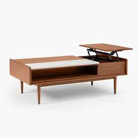 Mid-Century Double Pop-Up Coffee Table - Walnut/White Marble | West Elm