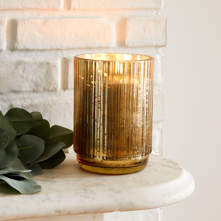 Mercury Glass Fluted Candles - Balsam Cedar | West Elm