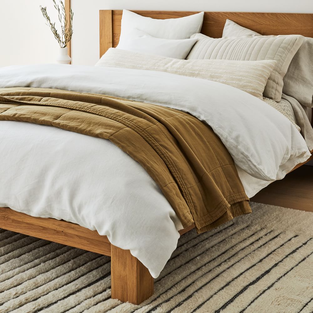 European Flax Linen Box Stitch Quilt & Shams | West Elm