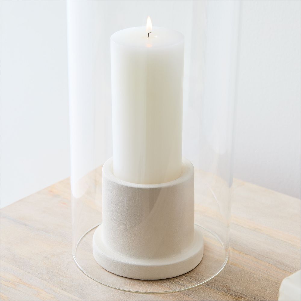 Foundations White Ceramic & Glass Candleholder | West Elm