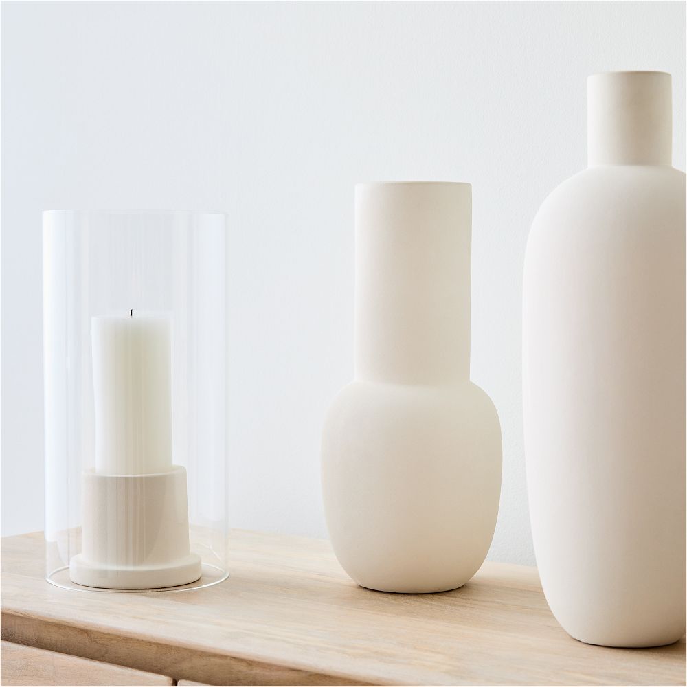 Foundations White Ceramic & Glass Candleholder | West Elm