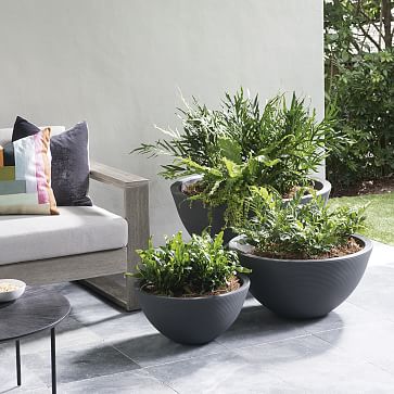 Lightweight Grooved Indoor/Outdoor Bowl Planters | West Elm