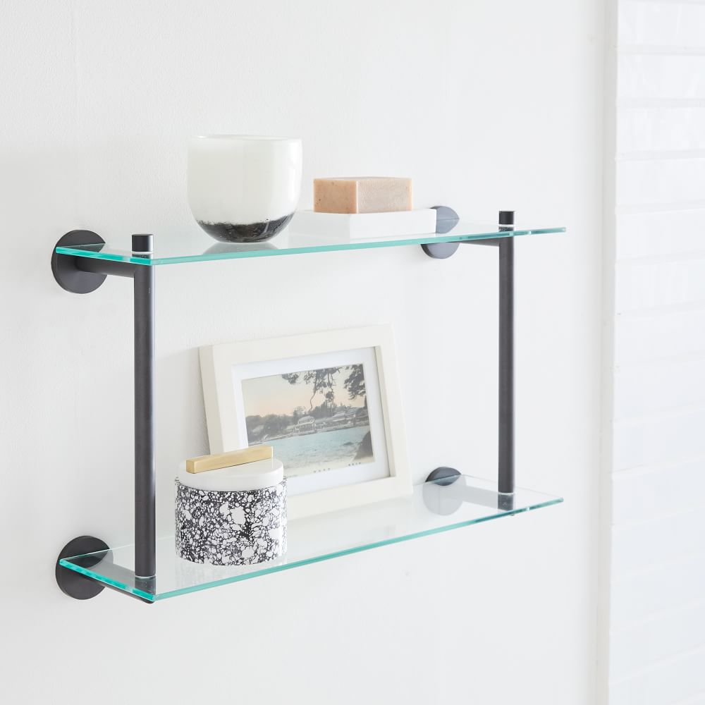 Modern Overhang Double Glass Bathroom Shelf | West Elm