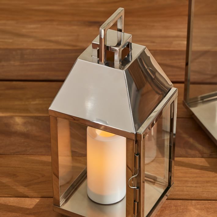 Modern Polished Nickel Metal Outdoor Lanterns | West Elm