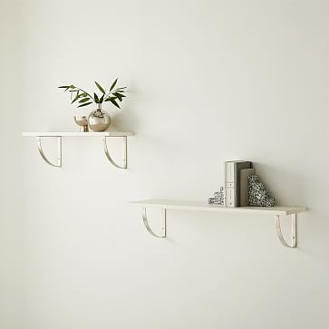 Linear White Lacquer Wall Shelves with Arch Brackets | West Elm