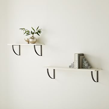 Linear White Lacquer Wall Shelves with Arch Brackets | West Elm