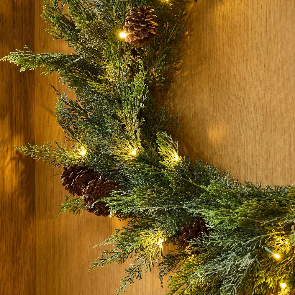Pre-Lit Faux Cypress Pine Wreath & Garland | West Elm
