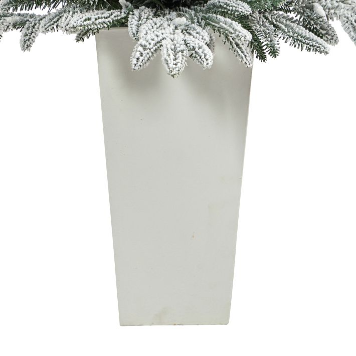 Pre-Lit Faux Potted Flocked Manchester Spruce Tree w/ Planter | West Elm