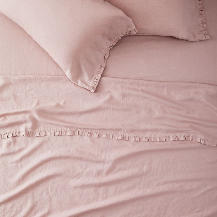 European Flax Linen Ruffle Sheet Set & Pillowcases | West Elm