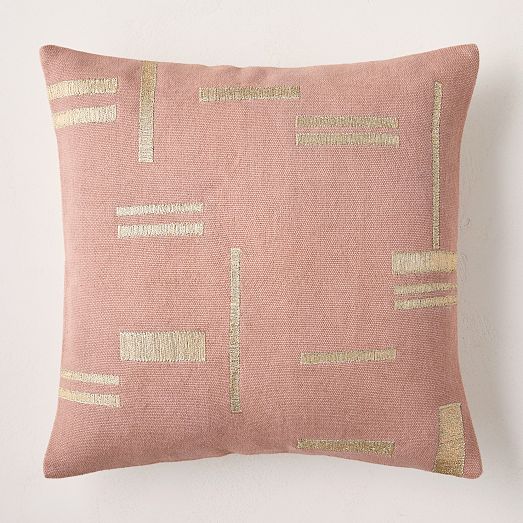 Embroidered Metallic Blocks Pillow Cover | West Elm