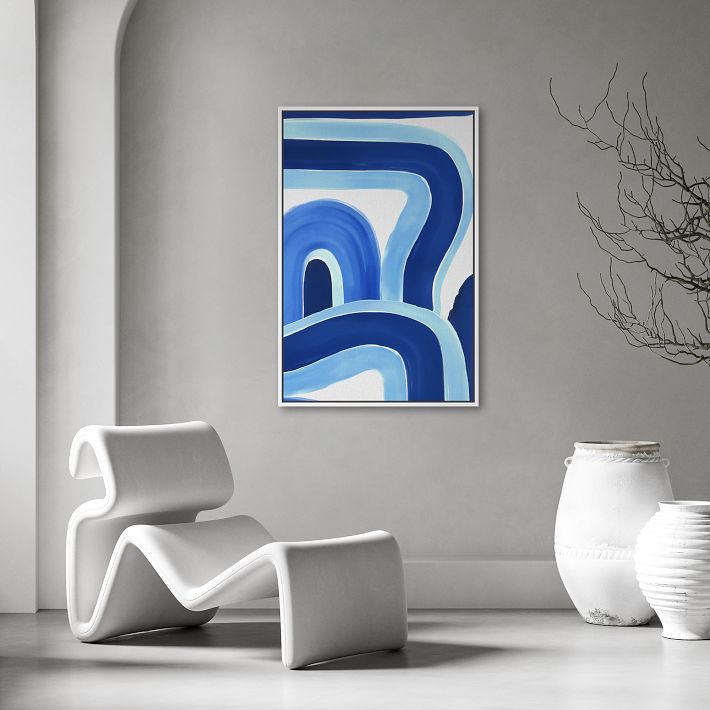 Blue Layered Curves Framed Canvas Wall Art | West Elm