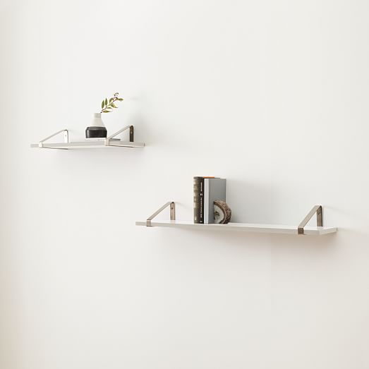 Linear White Lacquer Wall Shelves with Fairfax Brackets | West Elm