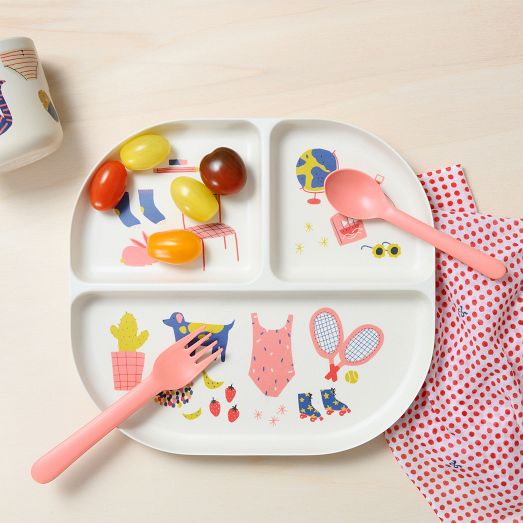 EKOBO Illustrated Bamboo Kid Dinner Set - Coral | West Elm