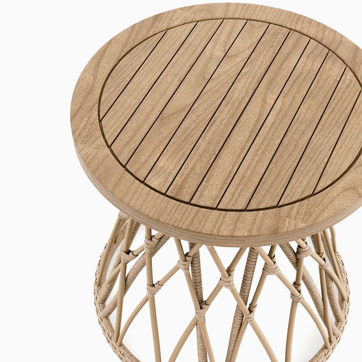 Teak & Wicker Outdoor Side Table (21.5") | West Elm