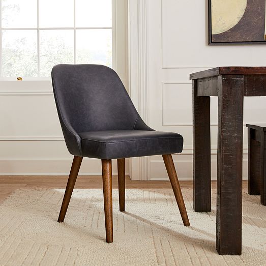 Mid-Century Leather Dining Chair - Wood Legs | West Elm