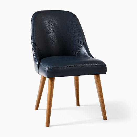 Mid-Century Leather Dining Chair - Wood Legs | West Elm