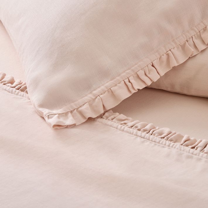 European Flax Linen Ruffle Sheet Set & Pillowcases | West Elm