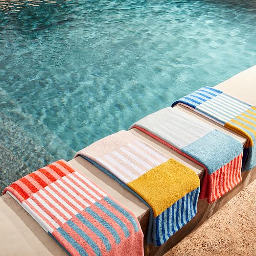 Organic Collage Stripe Beach/Pool Towel - Poppy | West Elm